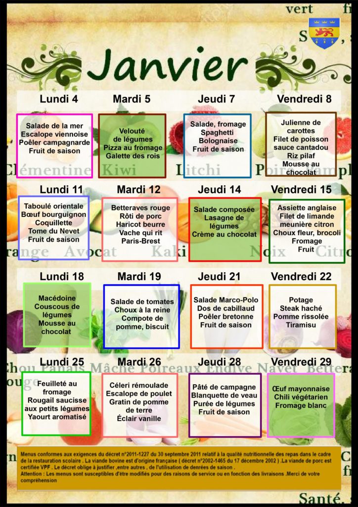MENU JANVIER CANTINE | PLOGONNEC