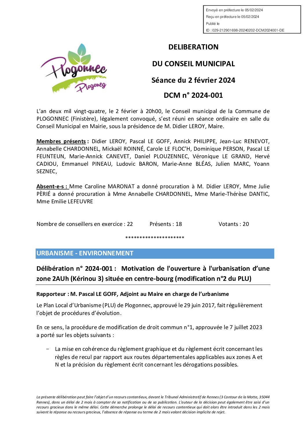 4-DCM 2024-001 Motivation ouverture à l’urbanisation Kérinou 3 | PLOGONNEC